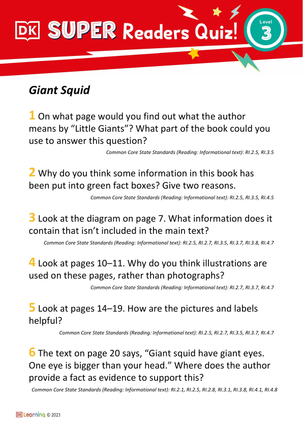 Level 3 Giant Squid Comprehension Quiz