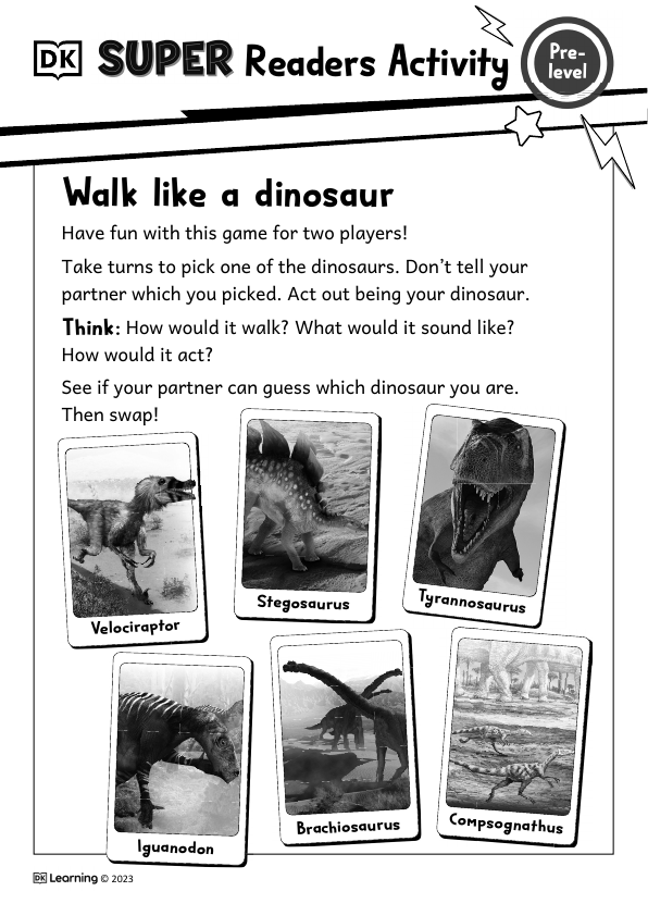 Pre-level Walk Like A Dinosaur Activity Sheet