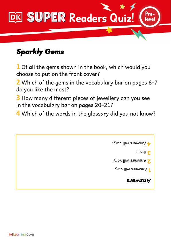 Pre-level Sparkly Gems Comprehension Quiz