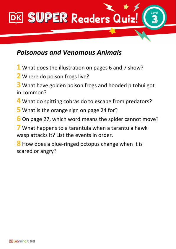 Level 3 Poisonous and Venomous Animals Comprehension Quiz