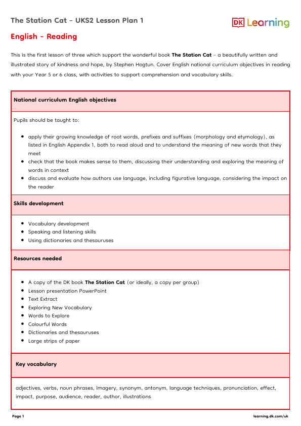 The Station Cat – UKS2 Lesson Plan 1