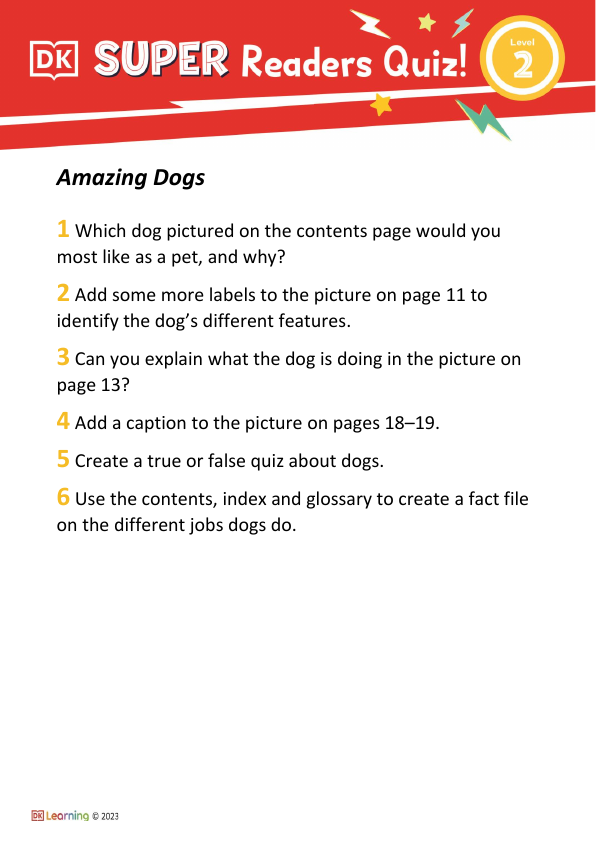 Level 2 Amazing Dogs Comprehension Quiz