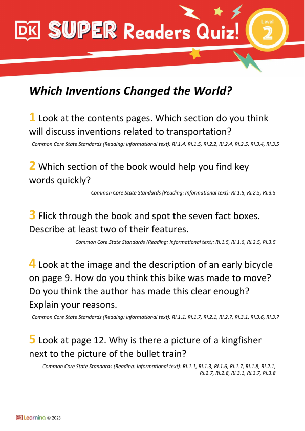 Level 2 Which Inventions Changed the World? Comprehension Quiz