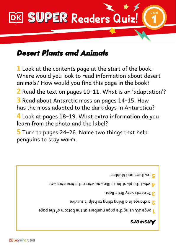 Level 1 Desert Plants and Animals Comprehension Quiz