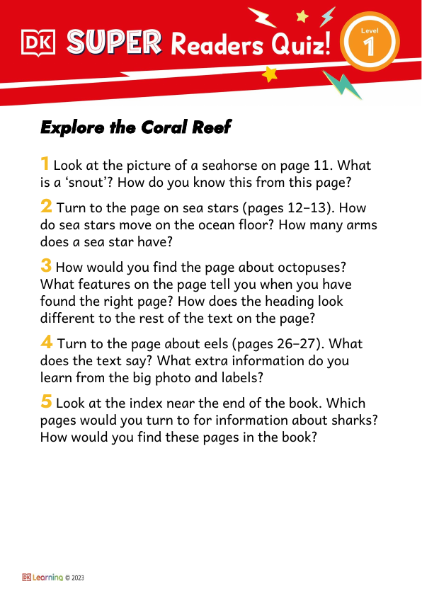 Level 1 Explore the Coral Reef Comprehension Quiz