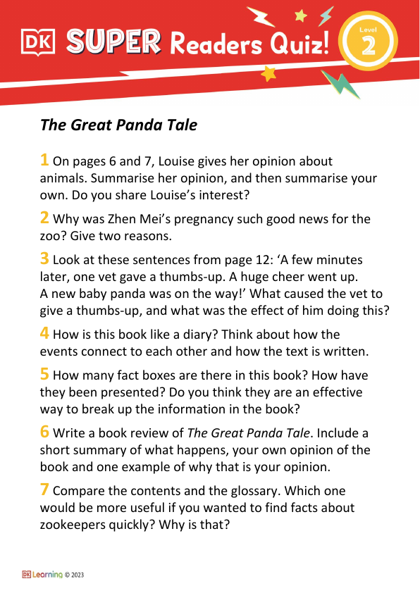Level 2 The Great Panda Tale Comprehension Quiz