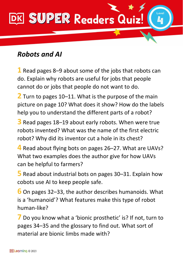 Level 4 Robots and AI Comprehension Quiz
