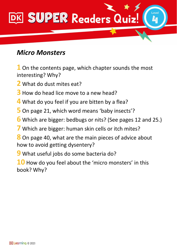 Level 4 Micro Monsters Comprehension Quiz