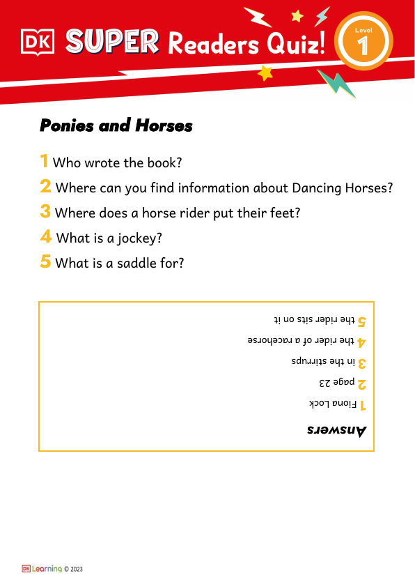 Level 1 Ponies and Horses Comprehension Quiz