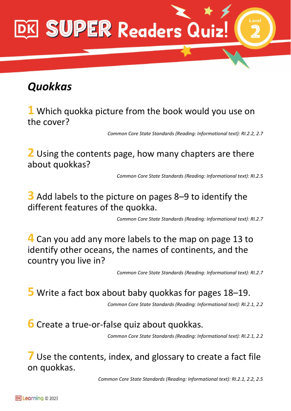 Level 2 Quokkas Comprehension Quiz
