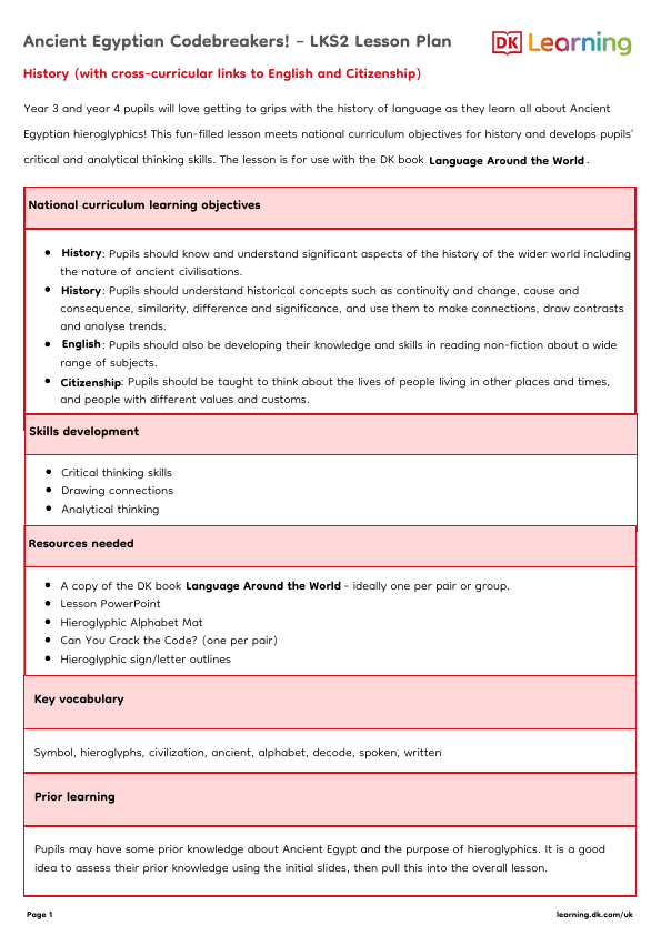 Ancient Egyptian Codebreakers! – LKS2 Lesson Plan