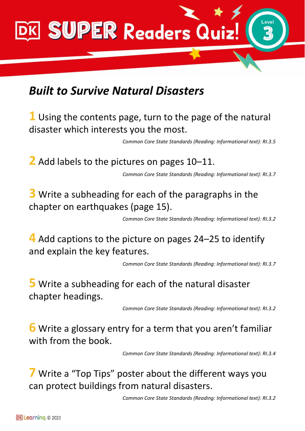 Level 3 Built to Survive Natural Disasters Comprehension Quiz