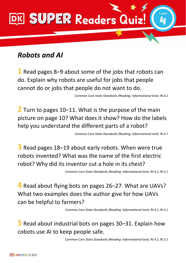 Level 4 Robots and AI Comprehension Quiz