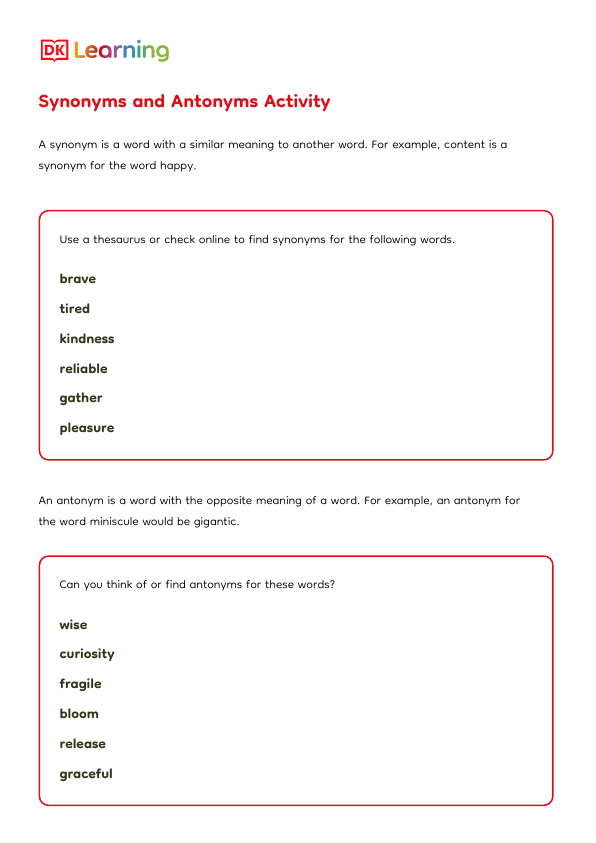 Synonyms and Antonyms Activity