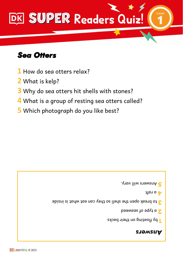 Level 1 Sea Otters Comprehension Quiz