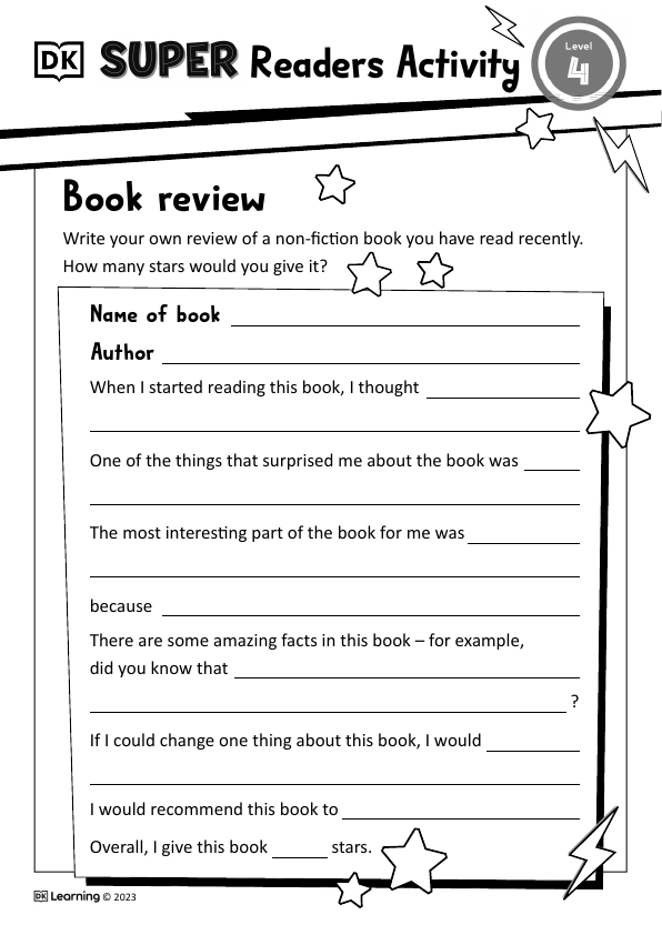 Level 4 Book Review Activity Sheet