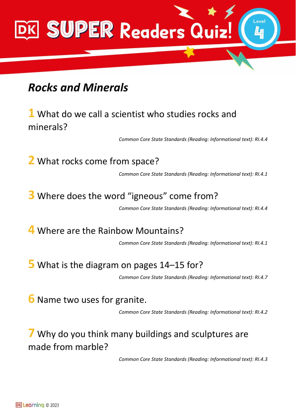 Level 4 Rocks and Minerals Comprehension Quiz