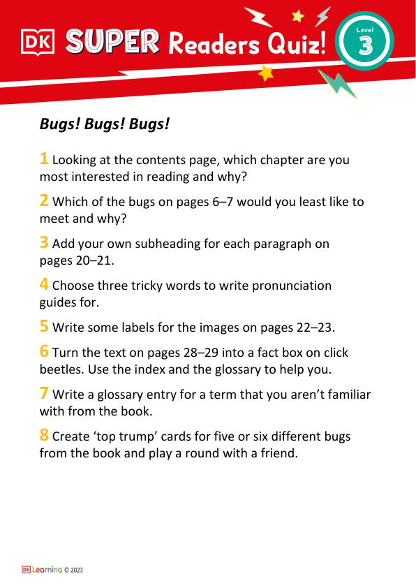Level 3 Bugs! Bugs! Bugs! Comprehension Quiz