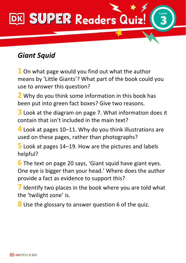 Level 3 Giant Squid Comprehension Quiz
