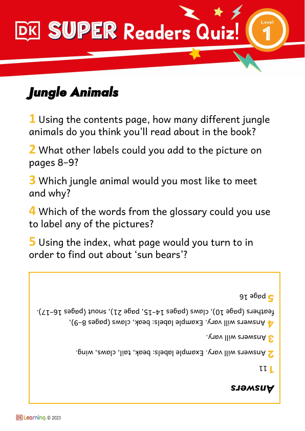 Level 1 Jungle Animals Comprehension Quiz