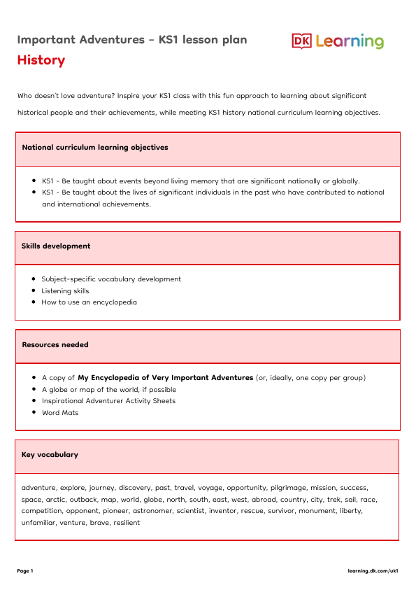 Important Adventures – KS1 lesson plan