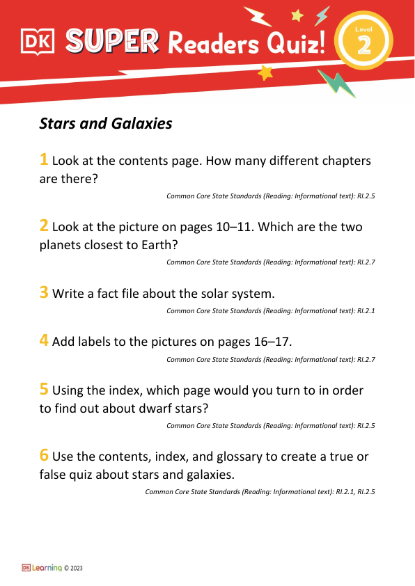 Level 2 Stars and Galaxies Comprehension Quiz