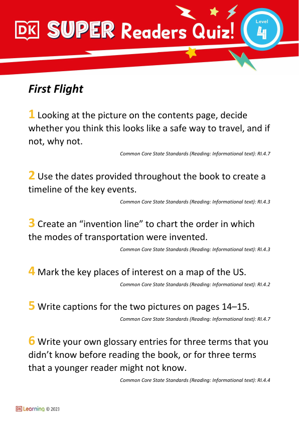 Level 4 First Flight Comprehension Quiz