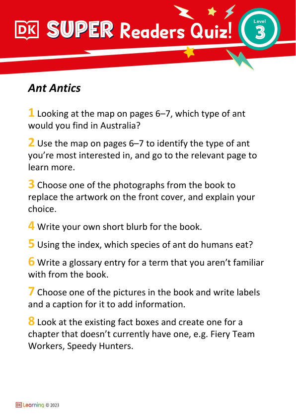 Level 3 Ant Antics Comprehension Quiz