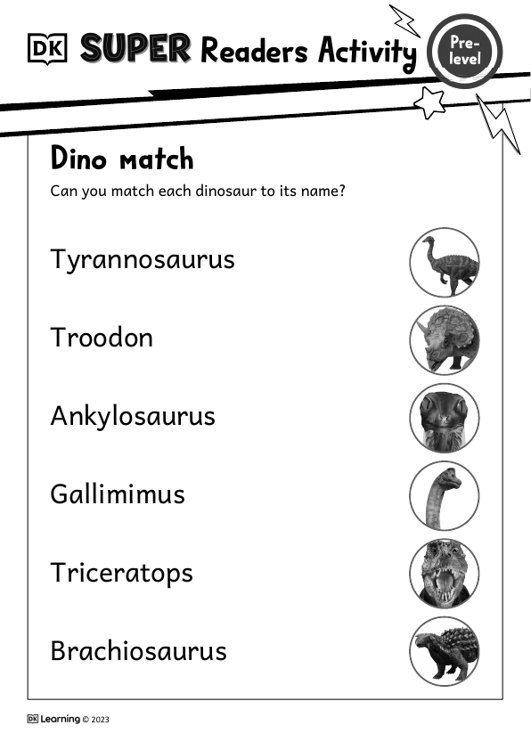 Pre-level Dino Match Activity Sheet