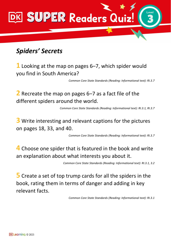 Level 3 Spiders’ Secrets Comprehension Quiz