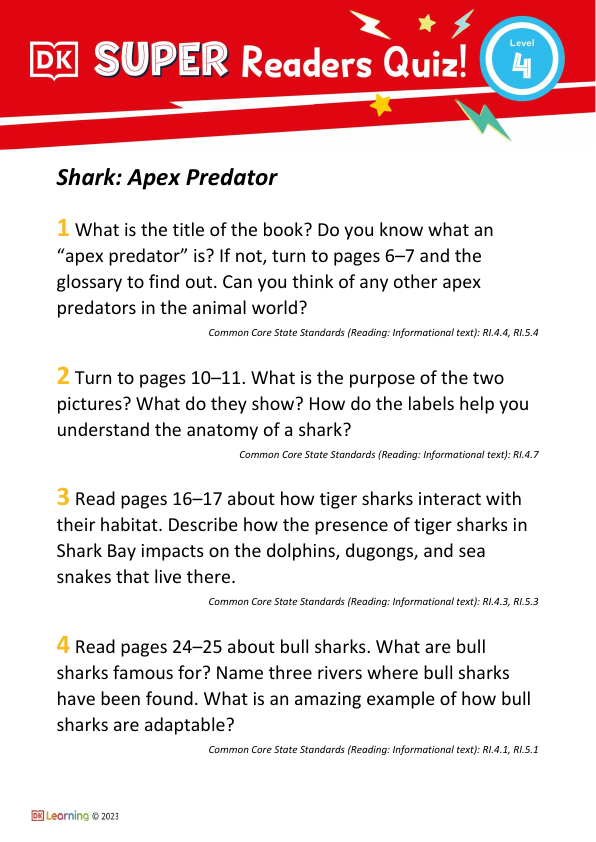 Level 4 Shark: Apex Predator Comprehension Quiz