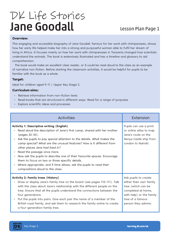DK Life Stories Jane Goodall Lesson Plan