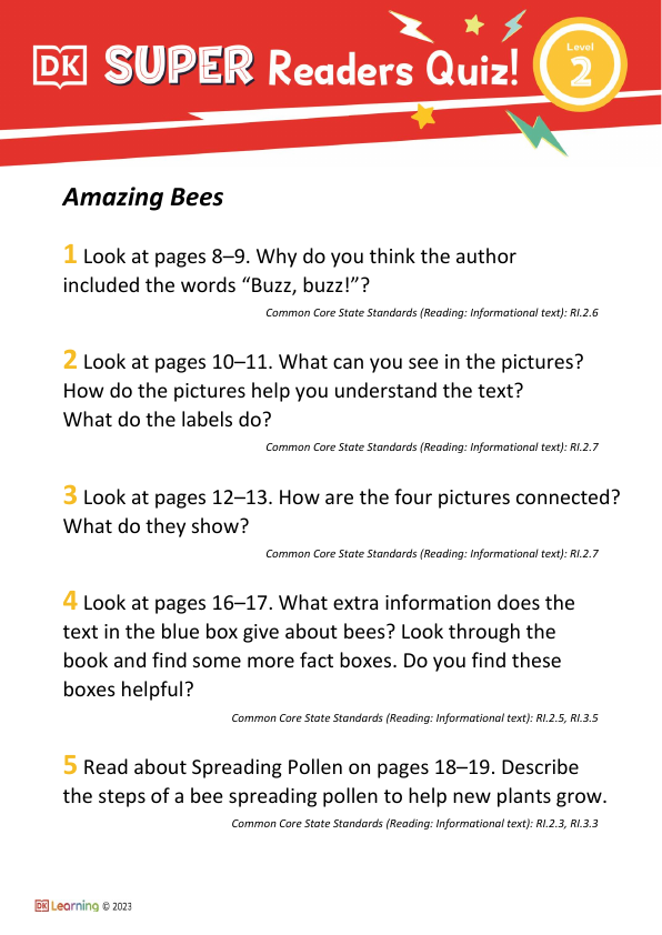 Level 2 Amazing Bees Comprehension Quiz