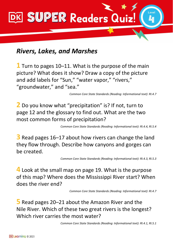 Level 4 Rivers, Lakes, and Marshes Comprehension Quiz