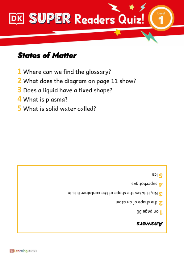 Level 1 States of Matter Comprehension Quiz