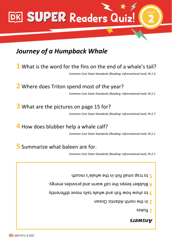 Level 2 Journey of a Humpback Whale Comprehension Quiz