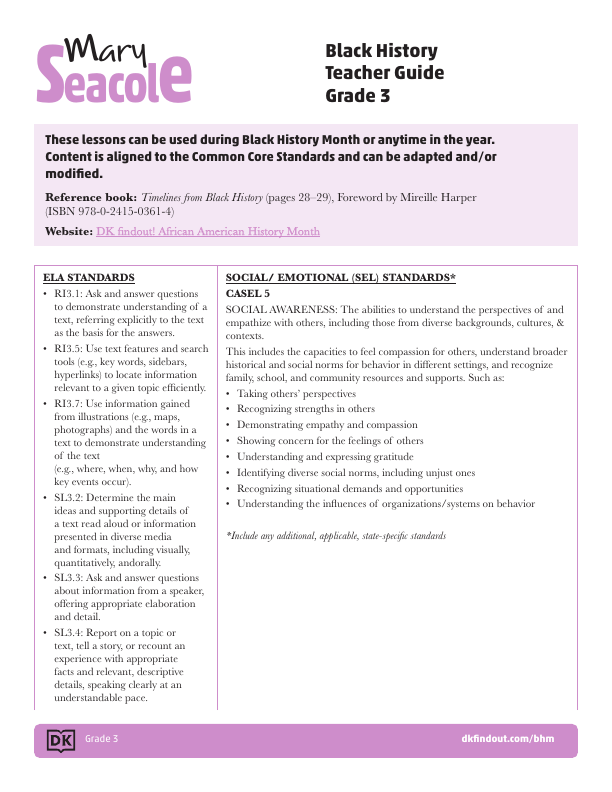 Timelines from Black History: Mary Seacole Lesson Plan