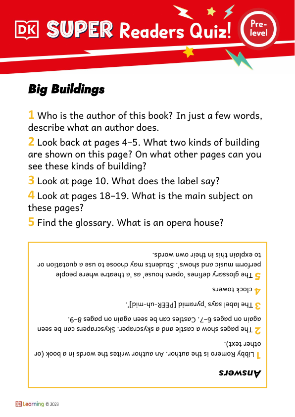 Pre-Level Big Buildings Comprehension Quiz