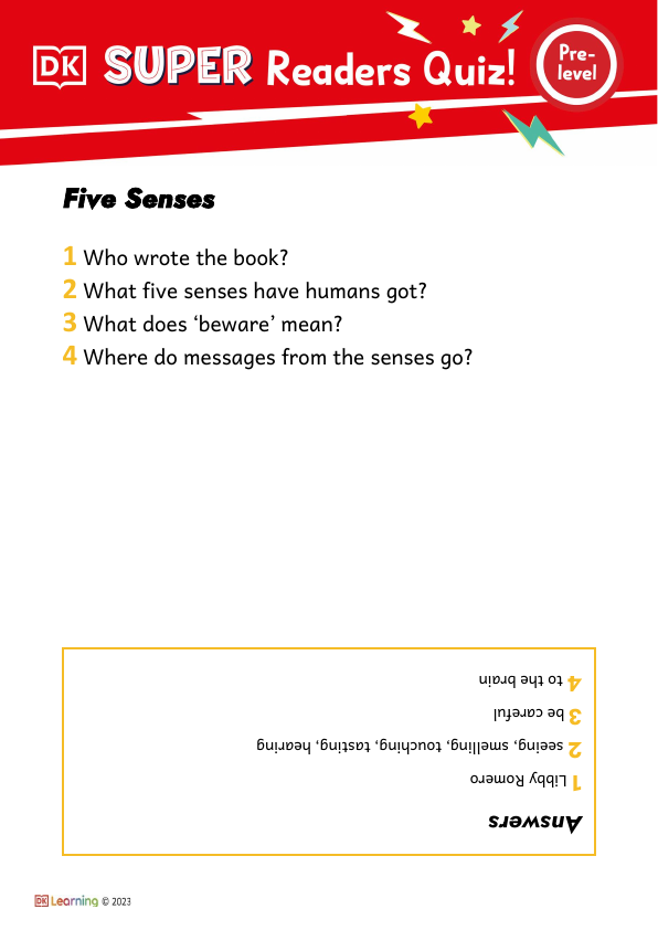 Pre-Level Five Senses Comprehension Quiz