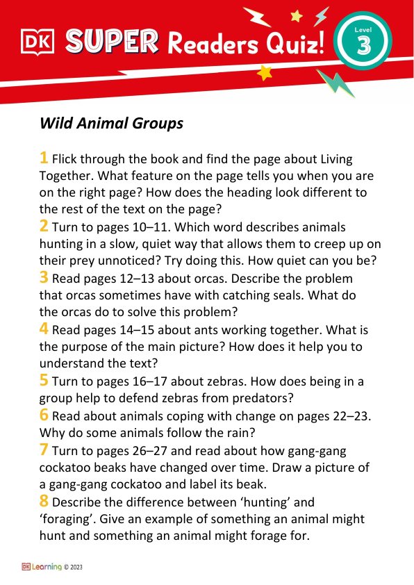 Level 3 Wild Animal Groups Comprehension Quiz