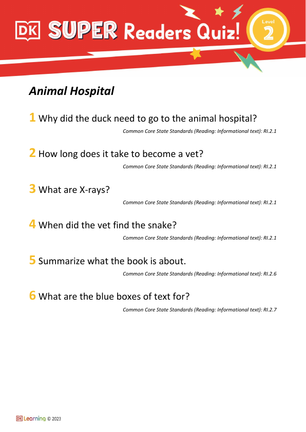 Level 2 Animal Hospital Comprehension Quiz