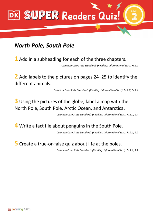 Level 2 North Pole, South Pole Comprehension Quiz