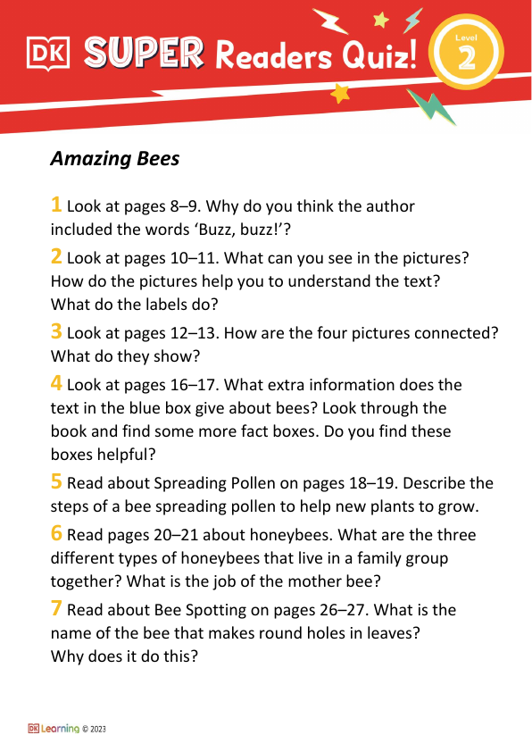 Level 2 Amazing Bees Comprehension Quiz