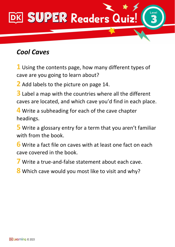 Level 3 Cool Caves Comprehension Quiz