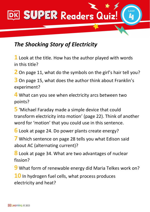 Level 4 The Shocking Story of Electricity Comprehension Quiz