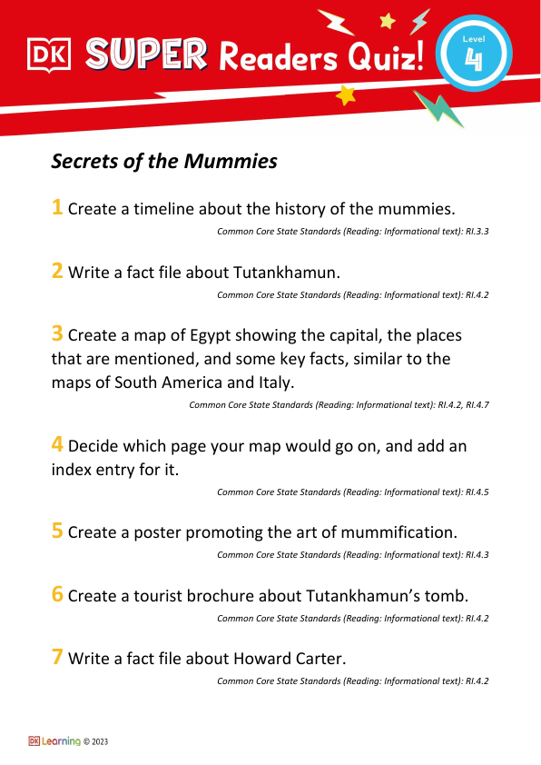 Level 4 Secrets of the Mummies Comprehension Quiz