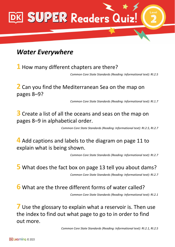 Level 2 Water Everywhere Comprehension Quiz