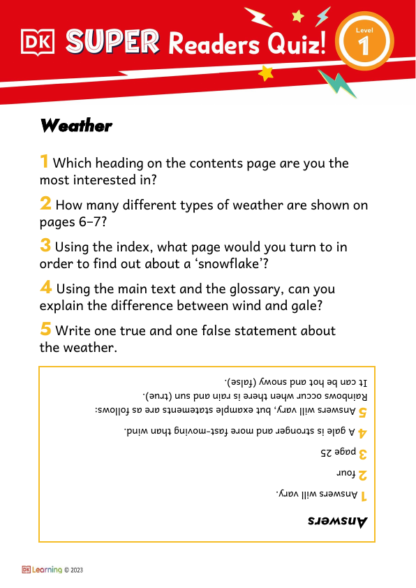 Level 1 Weather Comprehension Quiz