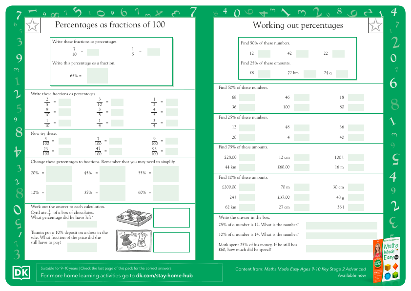 Maths Percentages Activity Sheet