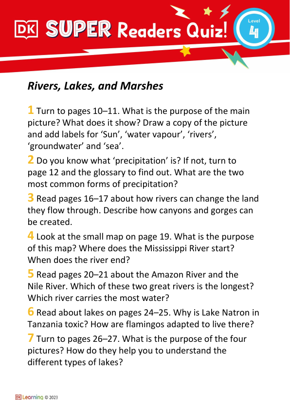 Level 4 Rivers, Lakes, and Marshes Comprehension Quiz